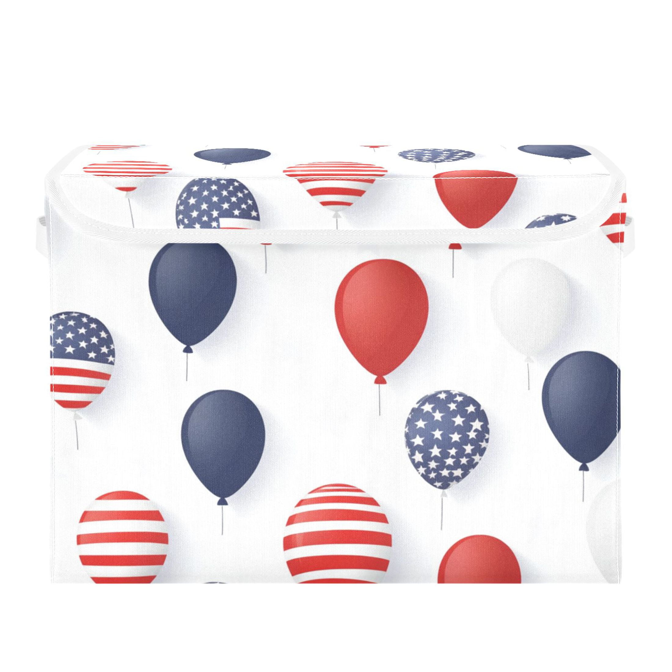 July 4th Usa Flag Pattern Balloons Foldable Storage Bin with Lid and ...
