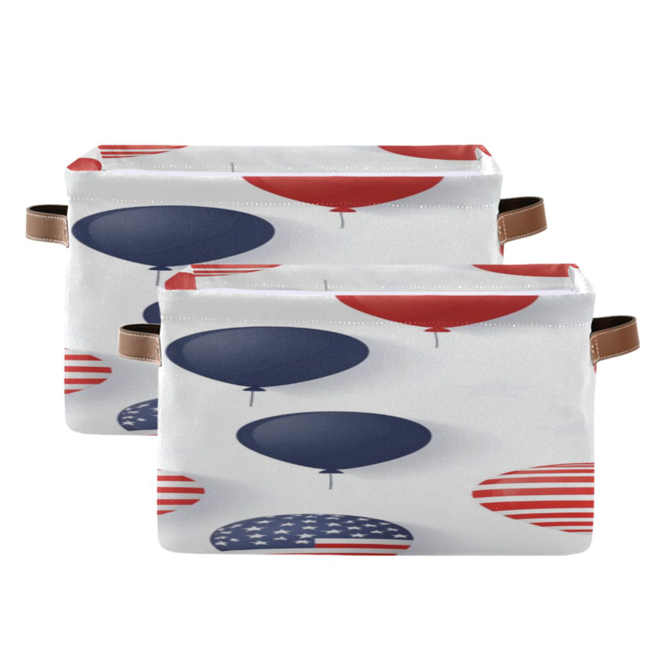 July 4th Usa Flag Pattern Balloons Square Storage Bins with Handles ...