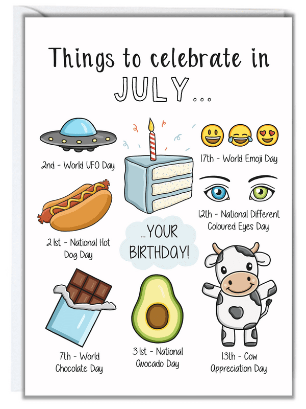 July Celebration Card – Fun Monthly Observances Including Your Birthday ...