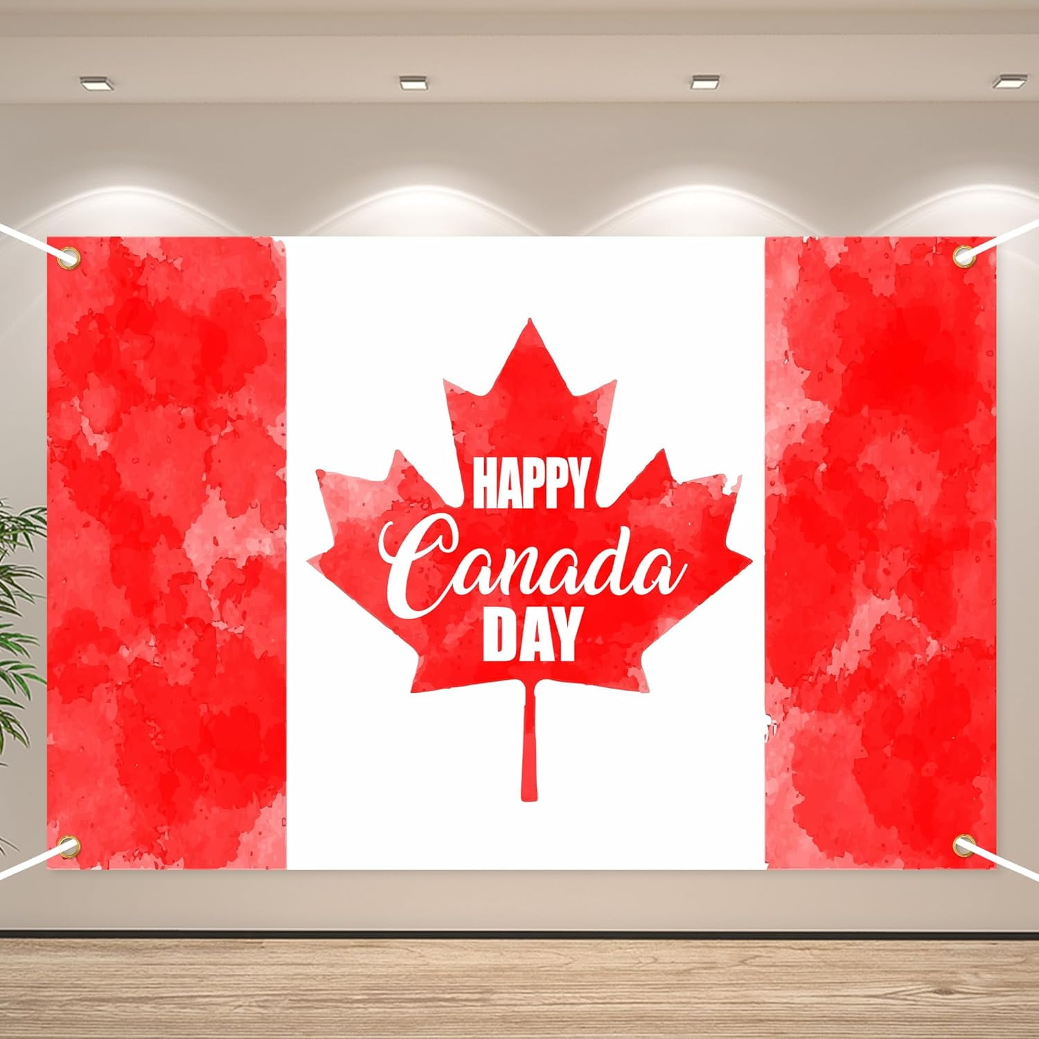 July First Happy Canada Day Banner Backdrop Watercolor Red White Maple ...