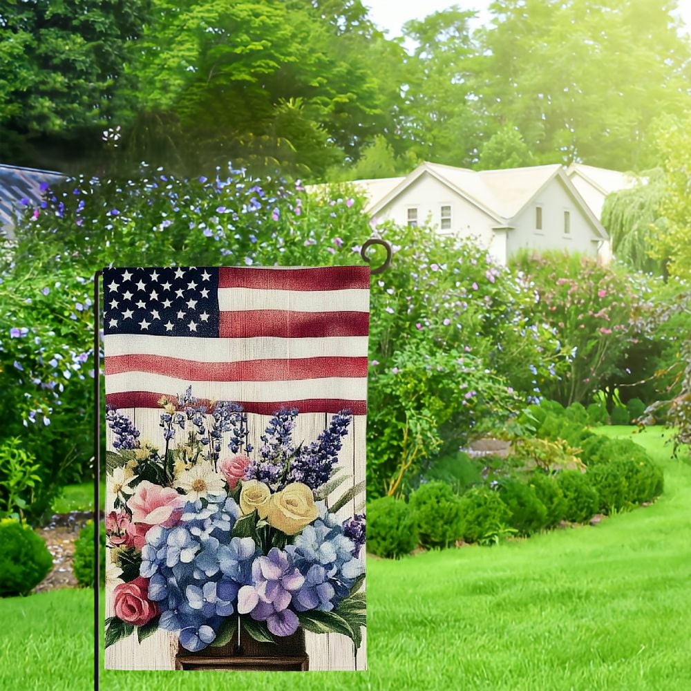 of July Floral House Flag Inch Patriotic Mason Jar Flowers Welcome ...