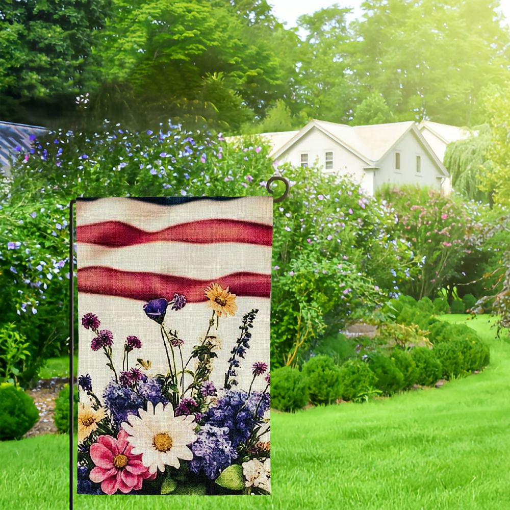 of July Floral House Flag Inch Patriotic Mason Jar Flowers Welcome ...