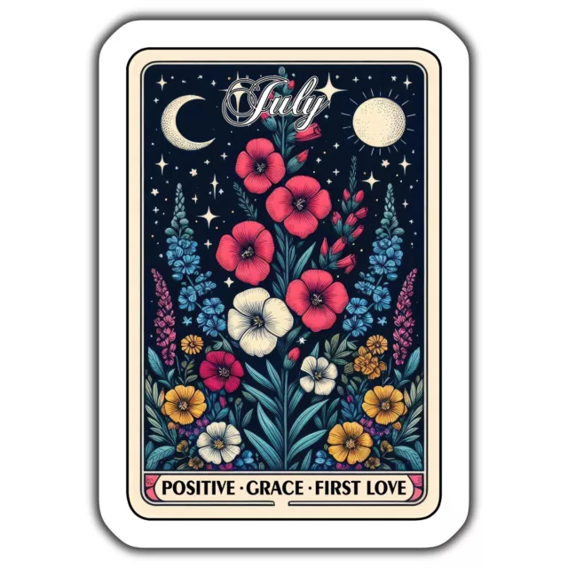 July Floral Sticker, Astrology Moon And Stars, Garden Flowers ...
