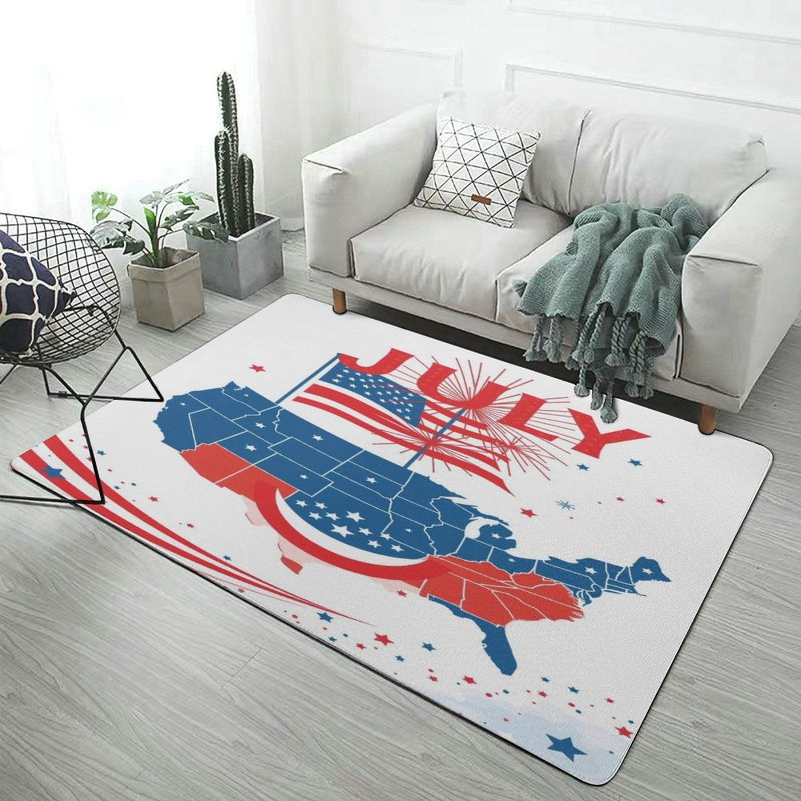 July Fourth Fireworks Carpet Large Size Living Room American Style Rugs ...