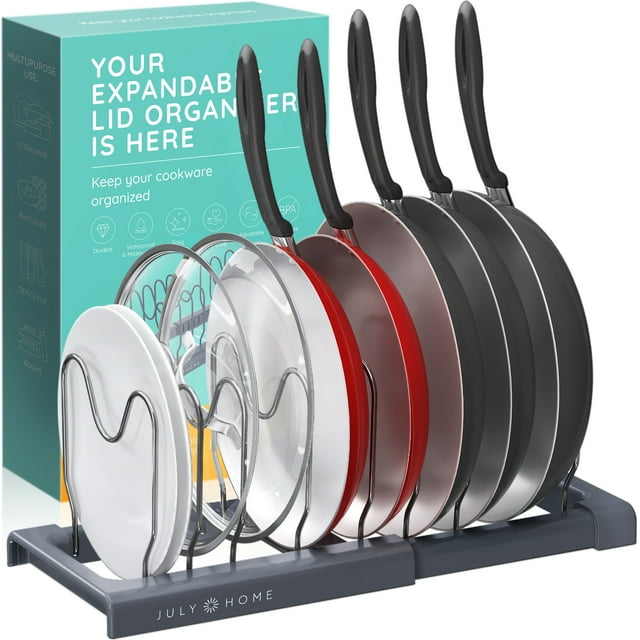 JULY HOME Kitchen Organiser: Expandable Pot, Pan & Lid Rack with 7 ...