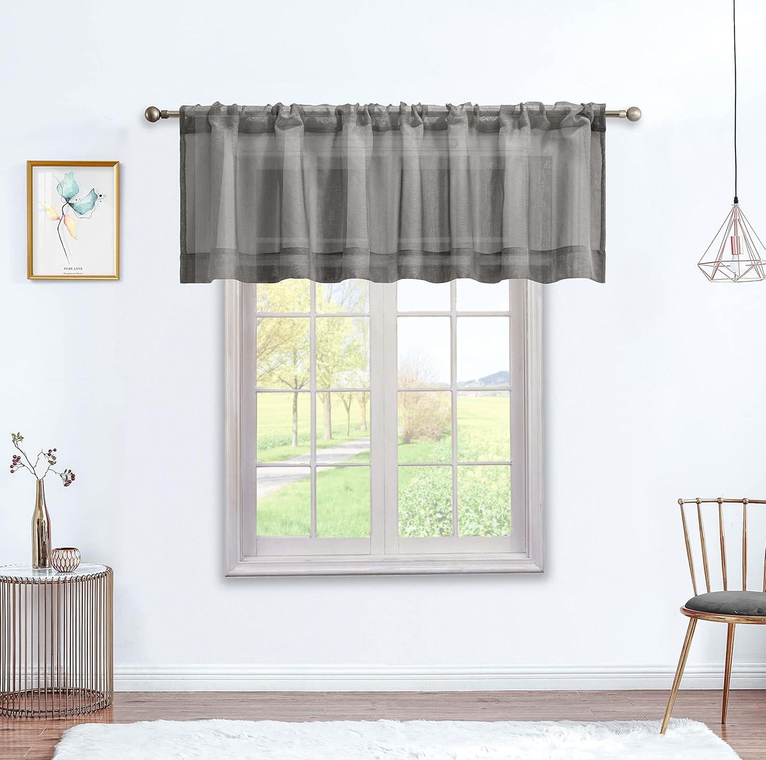 July Joy Grey Sheer Valance Curtains for Kitchen, 18 Inch Length Rod ...