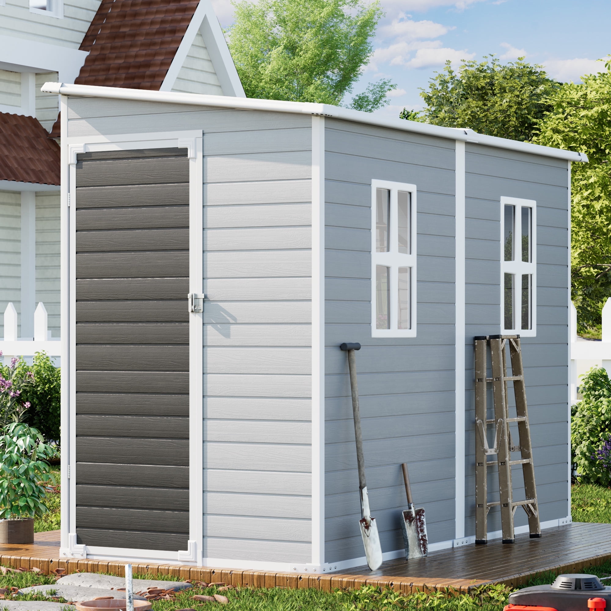July's Song 4x8 FT Resin Lean to Shed, Waterproof Outdoor Storage Shed ...