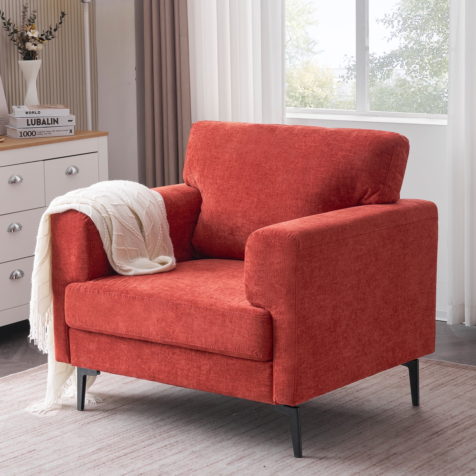 July's Song Accent Chair, 37.8" Wide Linen Oversized Upholstered Living Room Armchairs, Mid ...