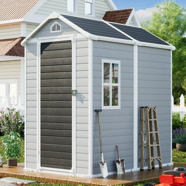 July's Song Outdoor Storage Shed, 8'x6' Resin Shed with Lockable Door ...