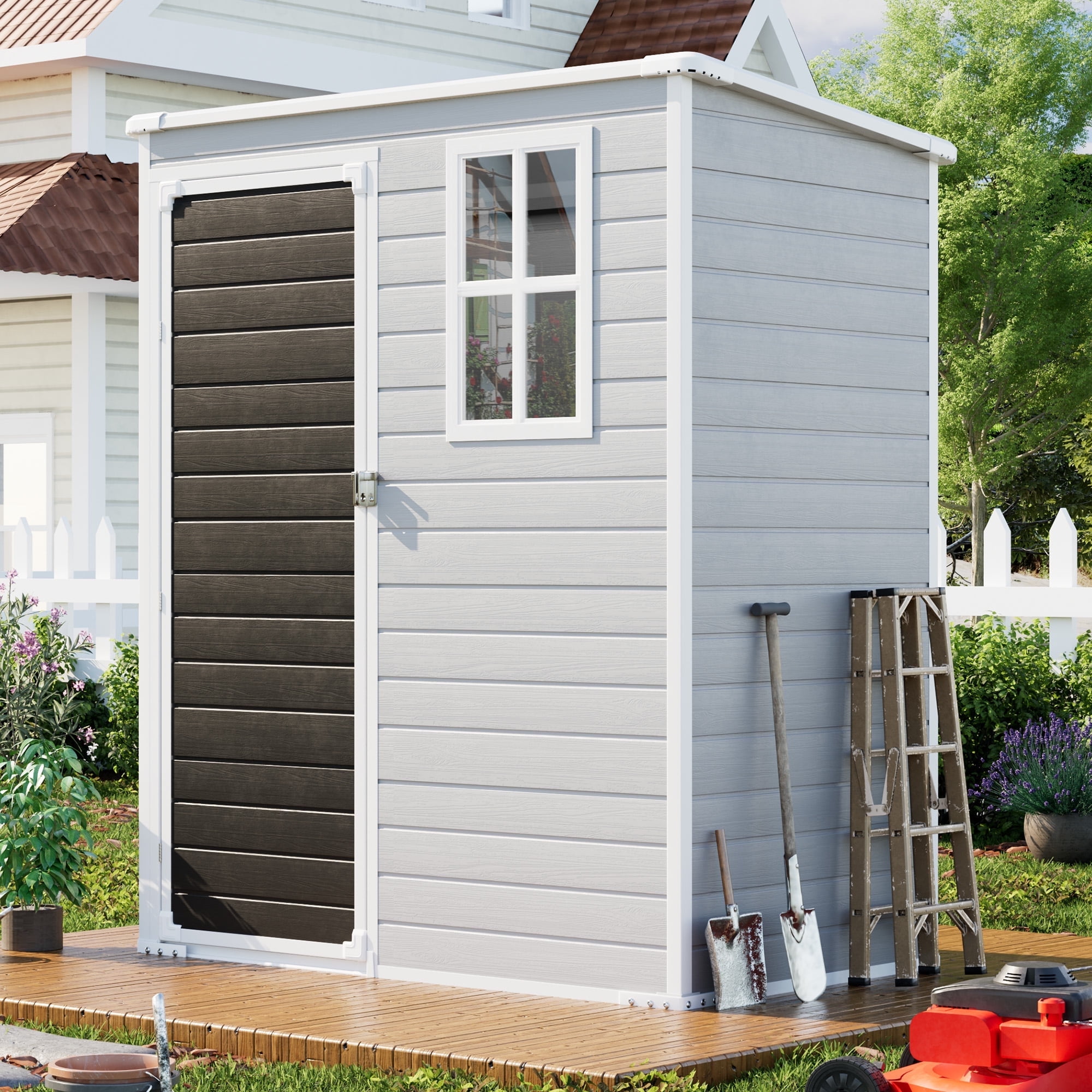 July's Song Outdoor Storage Shed, 5 x3 FT Resin Shed with Lockable Door ...