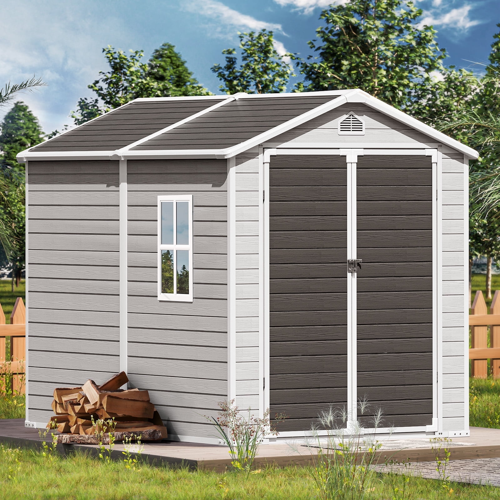 July's Song Outdoor Storage Shed, 8'x6' Resin Shed with Lockable Door ...