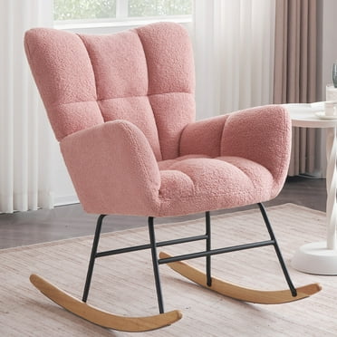 Soft Faux Fur Fabric Rocking Chair, Upholstered Glider Chair with High ...