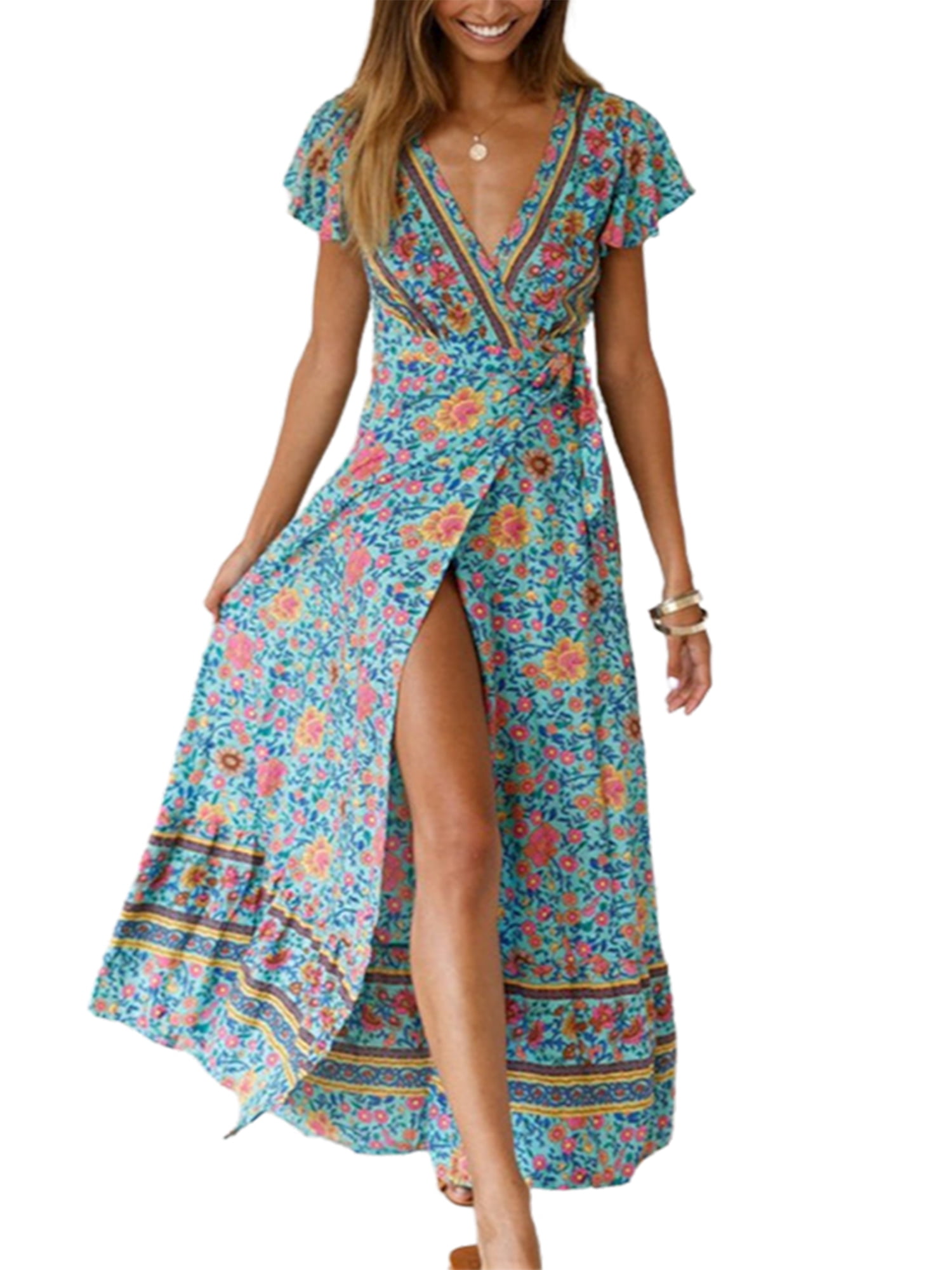 Julycc Women's Flowy Sundress, Boho Floral Print, Loose Style Long Maxi ...