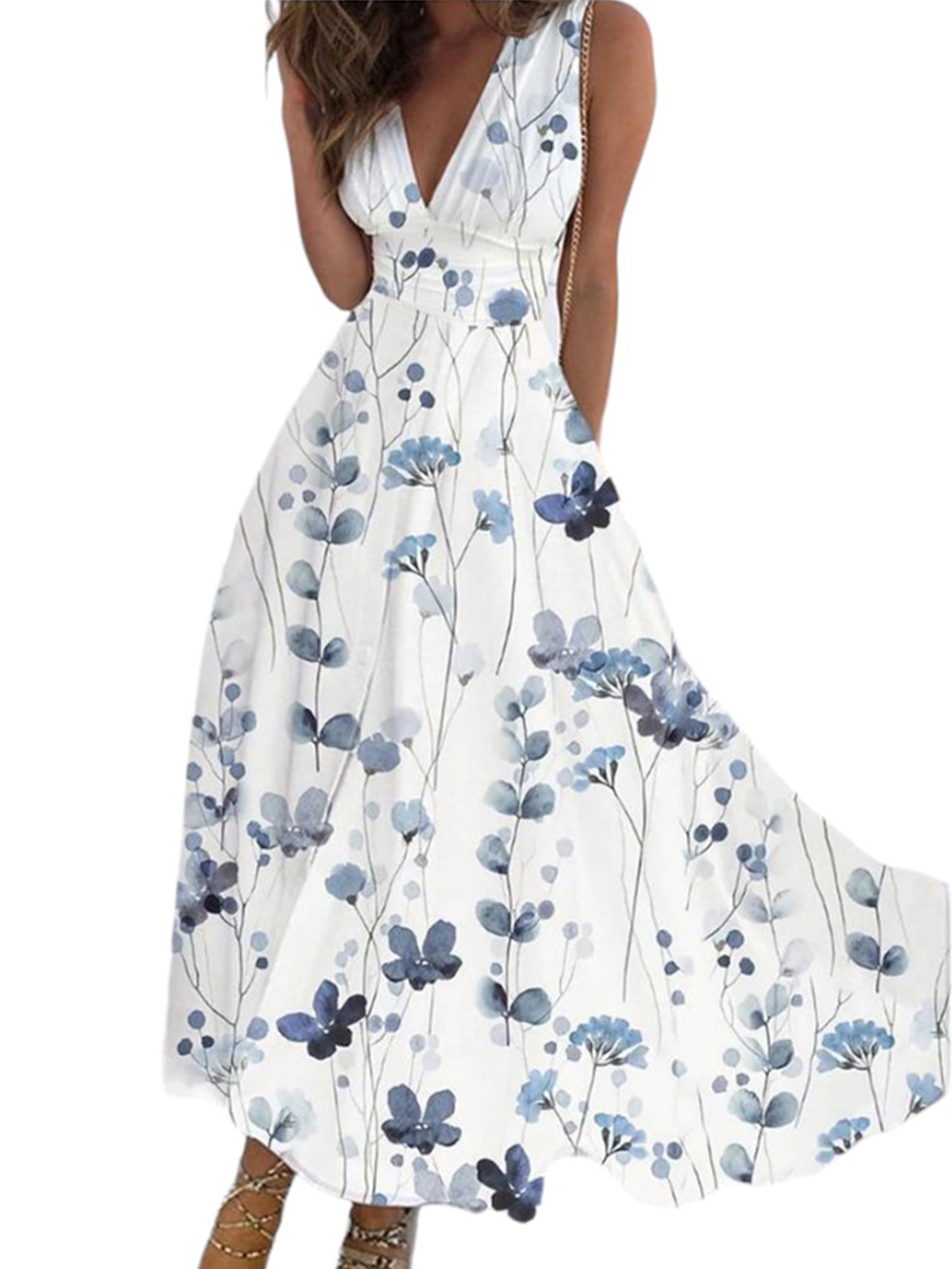Julycc Women Summer Boho Long Maxi Dress Party Beach Floral Sundress ...