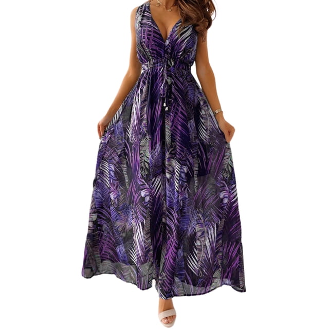 Julycc Women Summer Boho Long Maxi Dress Party Beach Floral Sundress ...