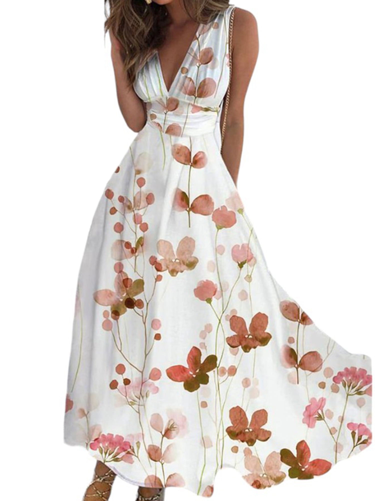 Julycc Women Summer Boho Long Maxi Dress Party Beach Floral Sundress ...