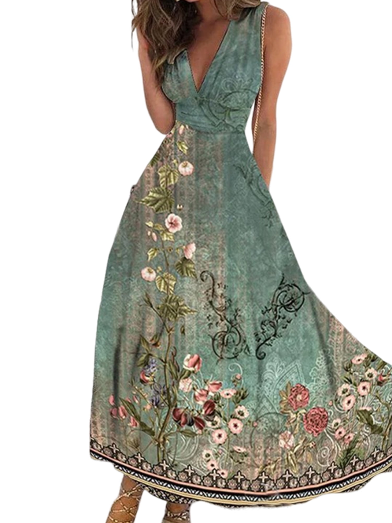 Julycc Women Summer Boho Long Maxi Dress Party Beach Floral Sundress