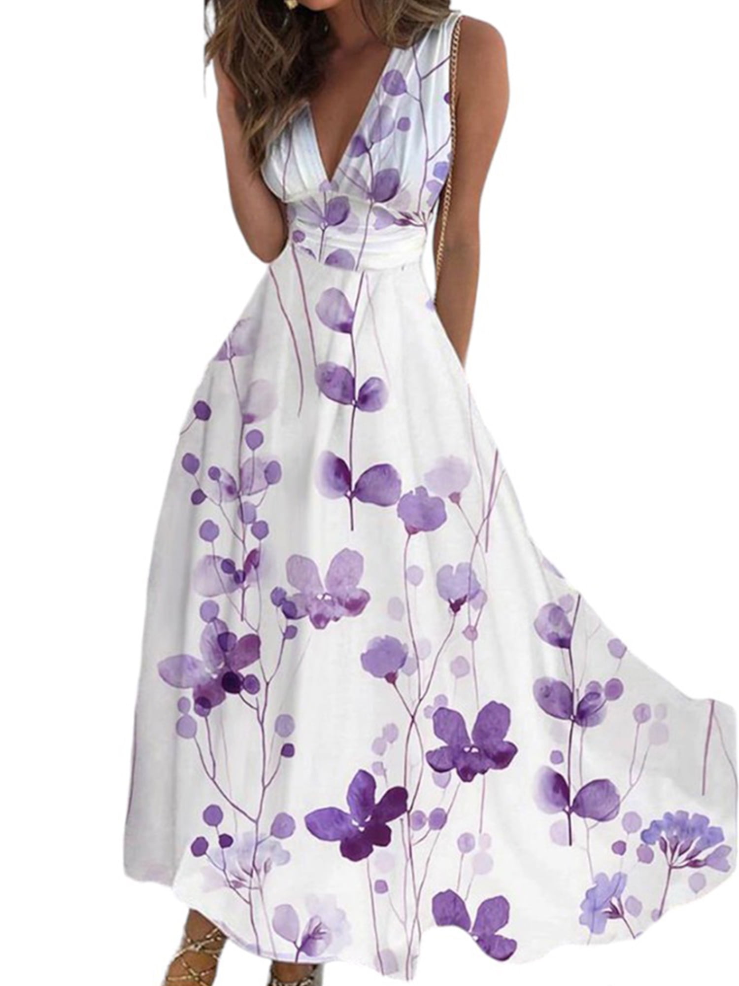 Julycc Women Summer Boho Long Maxi Dress Party Beach Floral Sundress ...