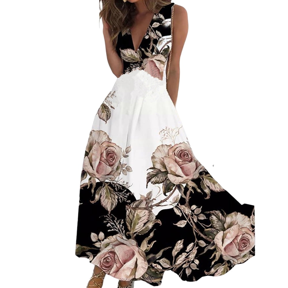 Julycc Women Summer Boho Long Maxi Dress Party Beach Floral Sundress ...