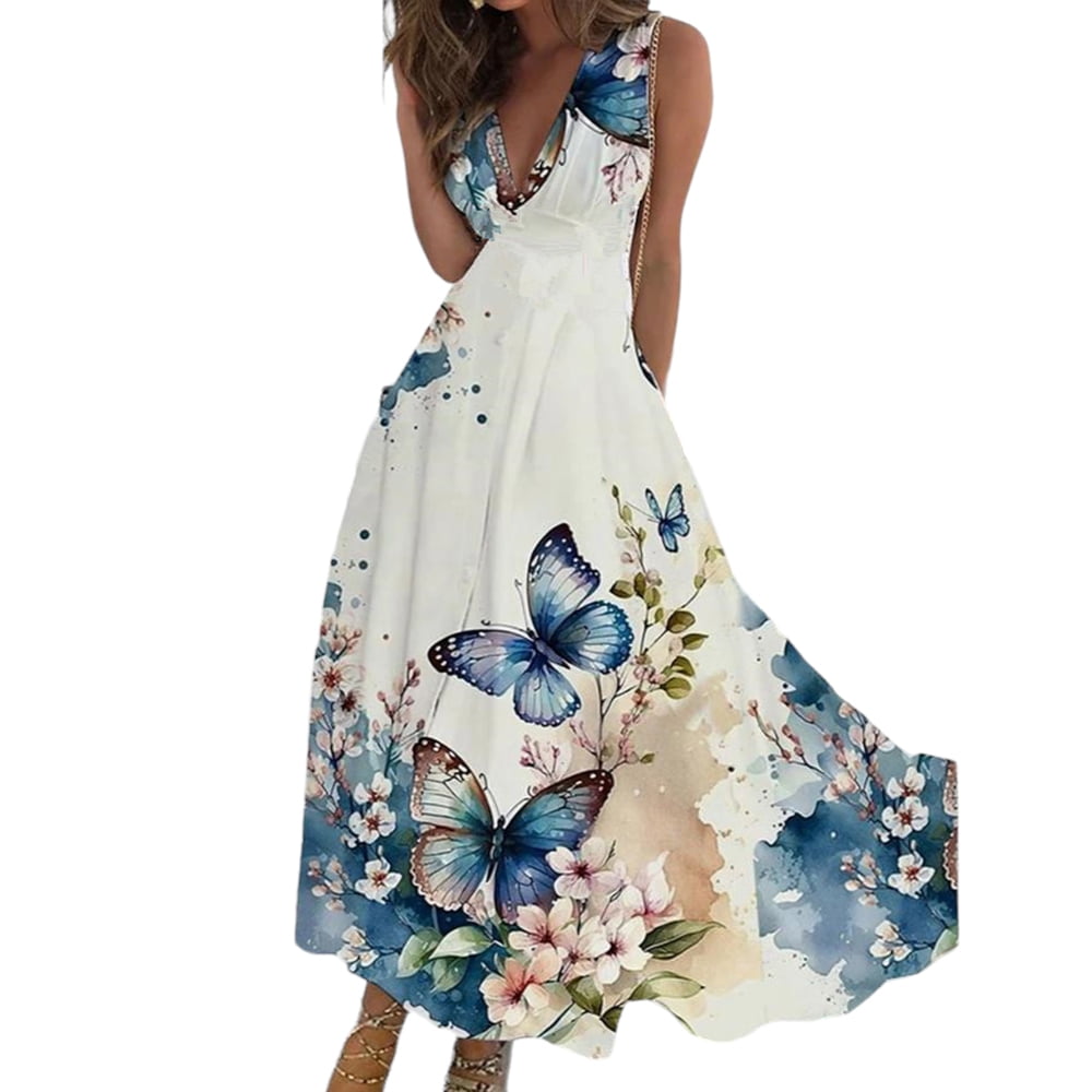 Julycc Women Summer Boho Long Maxi Dress Party Beach Floral Sundress ...