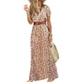Julycc Womens Boho Midi Floral Dress Summer Short Sleeve Long Beach ...