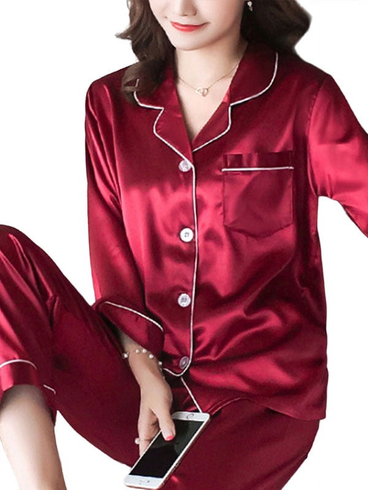 Julycc Womens Satin Silk Pajamas Long Sleeve Buttons Down Sleepwear