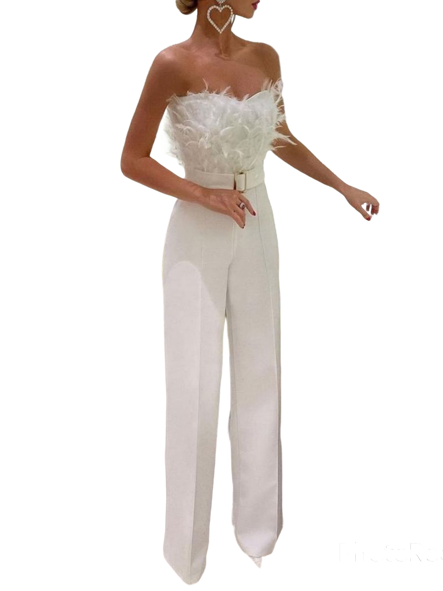 Julycc Womens Sexy Off Shoulder Playsuit Pants Cocktail Party Feather ...