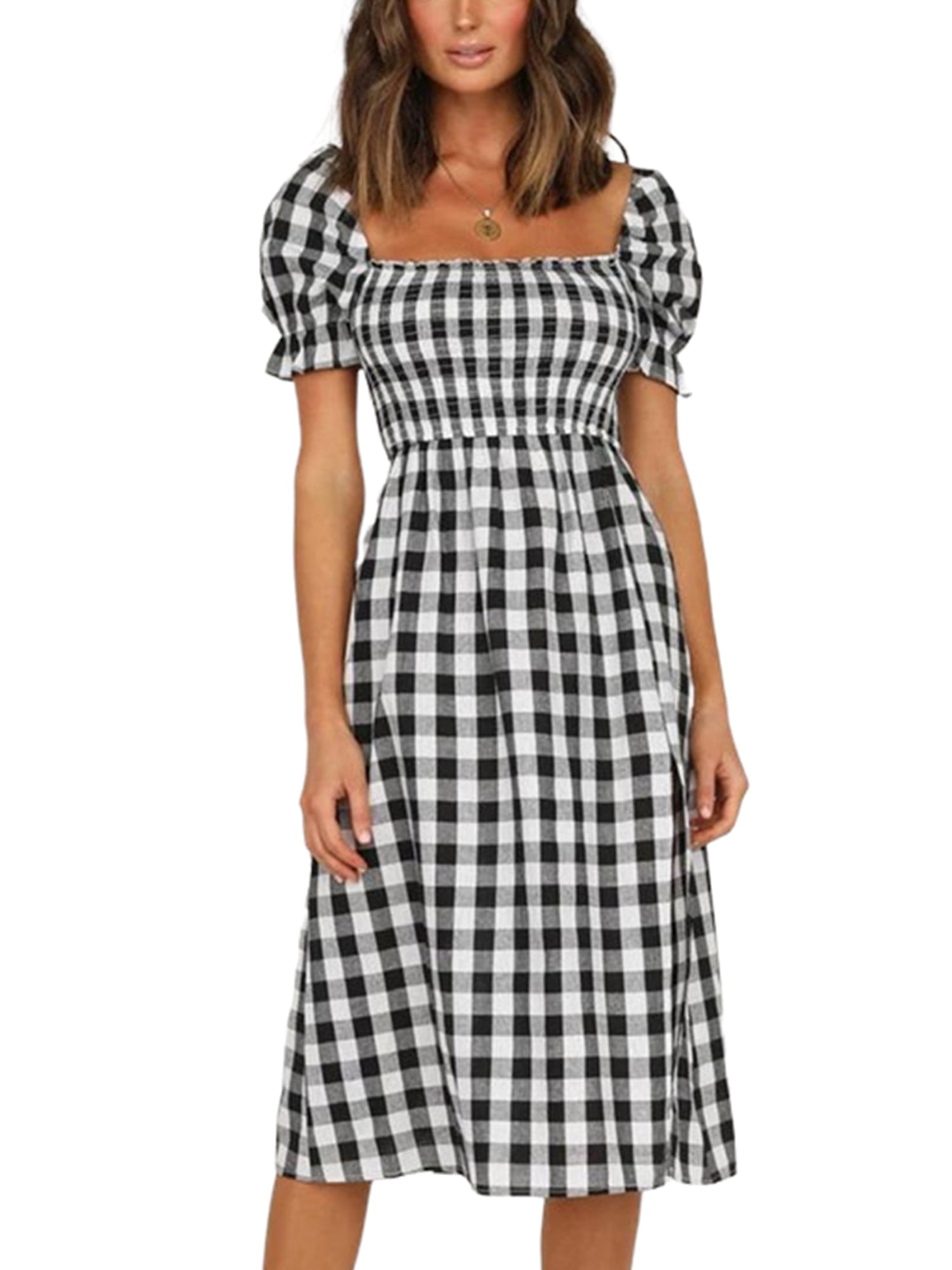Julycc Womens Striped Print Belted Sundress Short Sleeve A-line Swing ...