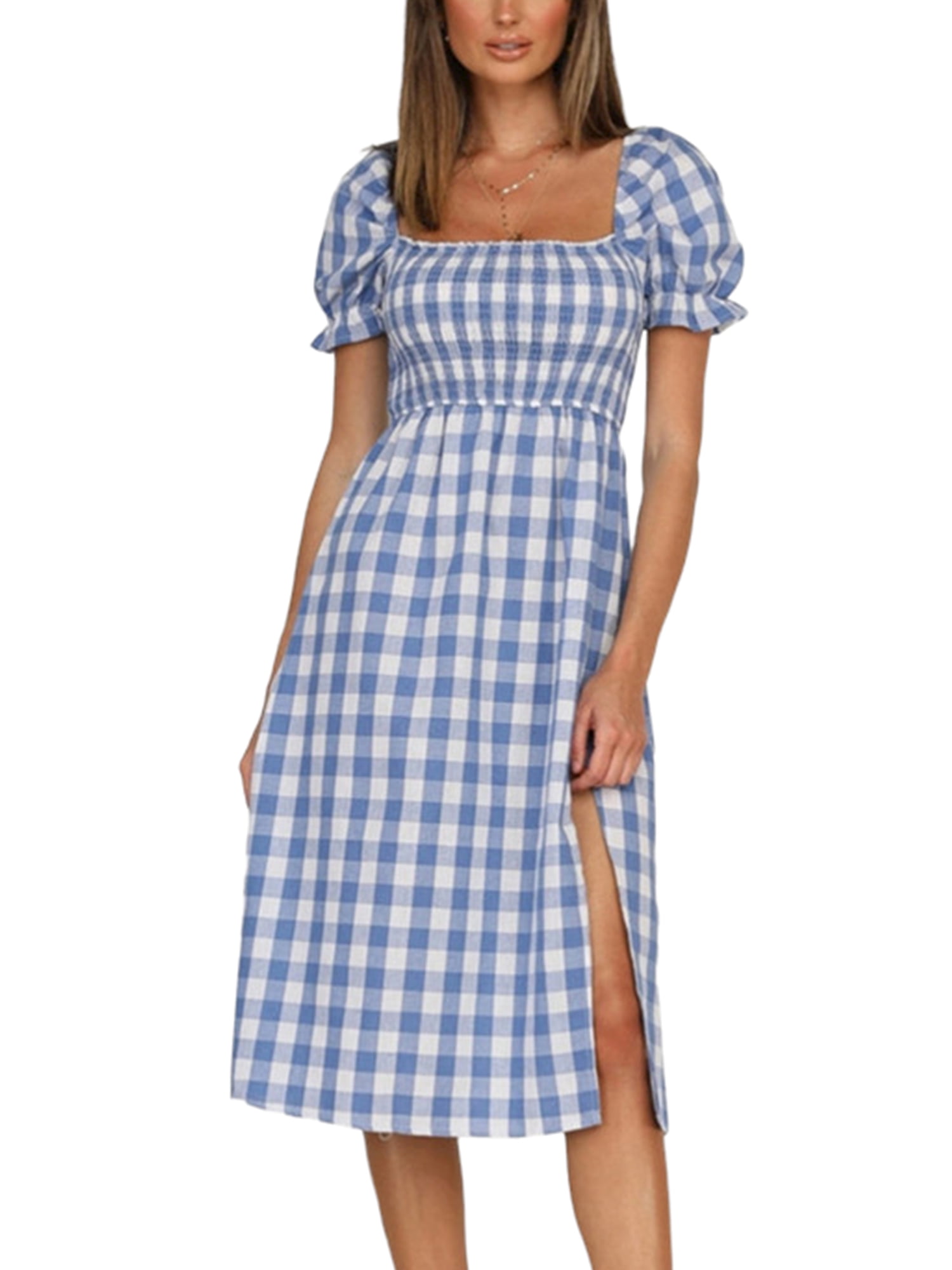 Julycc Womens Striped Print Belted Sundress Short Sleeve A-line Swing ...