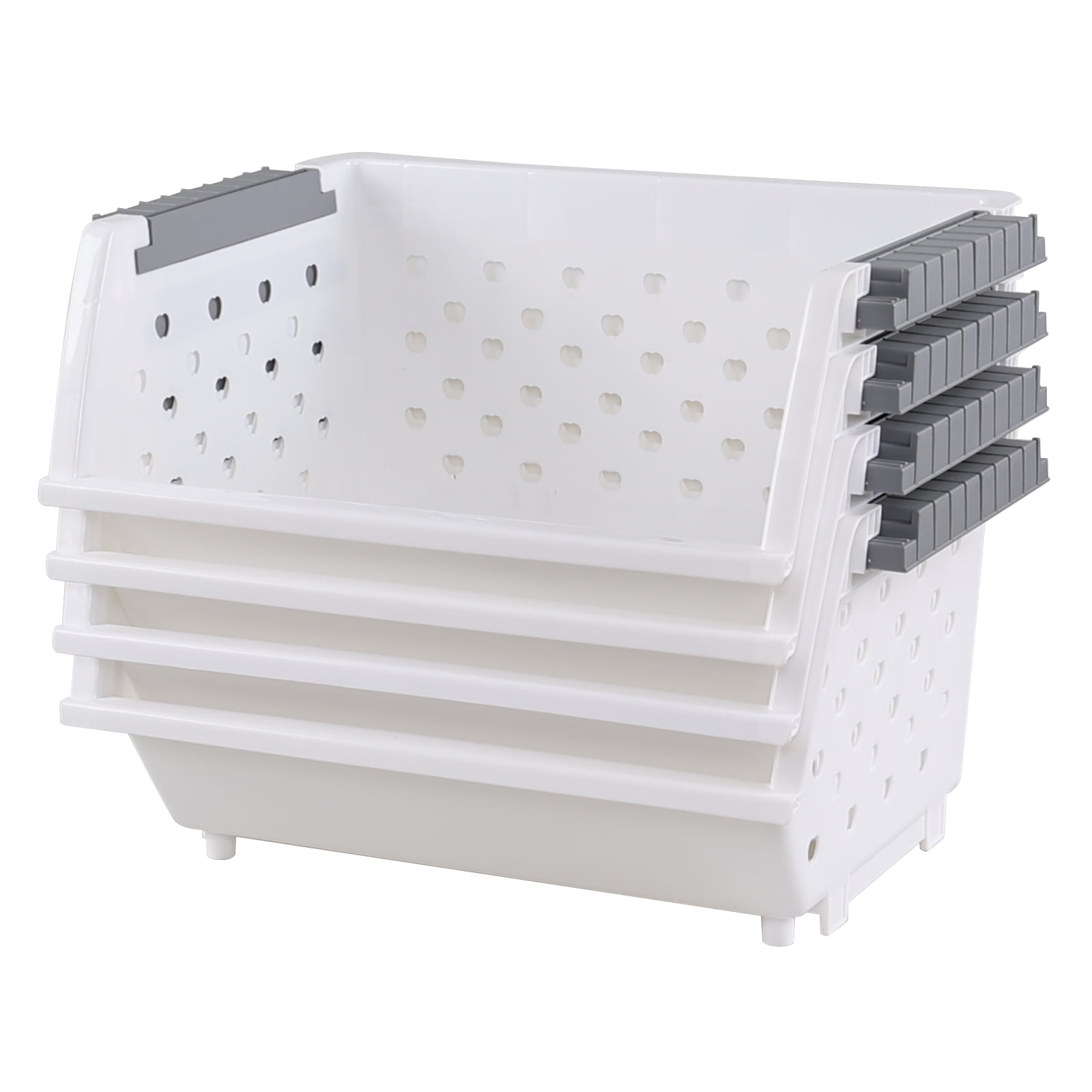 Julyeen 4 Pack White Large Plastic Stackable Storage Bins, Organizer ...