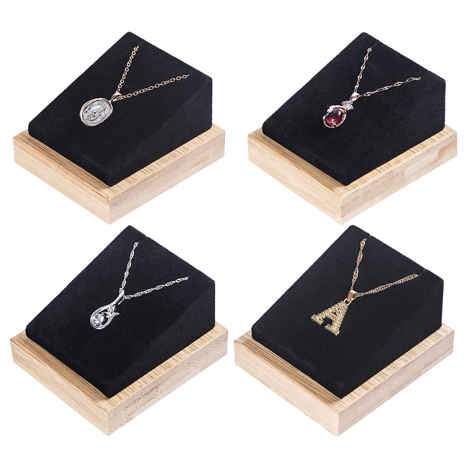 Julysky Bamboo 4 Pcs Necklace Pendant Display Stand for Show Jewelry ...