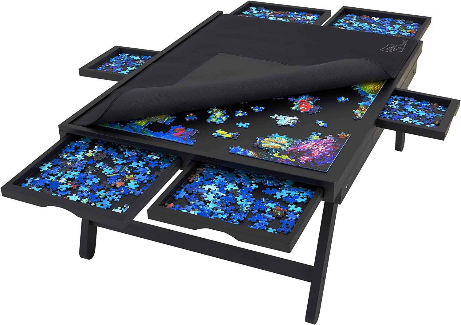 Jumbl 1000-Piece Wooden Jigsaw Puzzle Table with Drawers, 23 x 31 ...