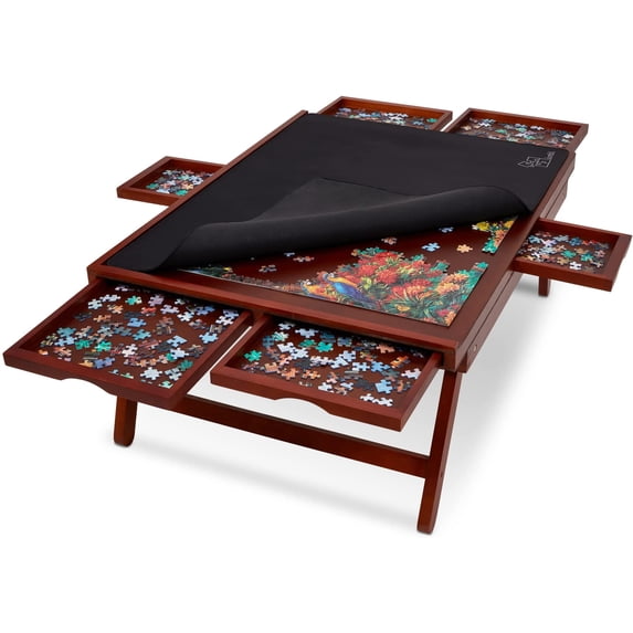 Jumbl Wooden Jigsaw Puzzle Table with Mat, 23” x 31” Rack, 1000 Piece ...
