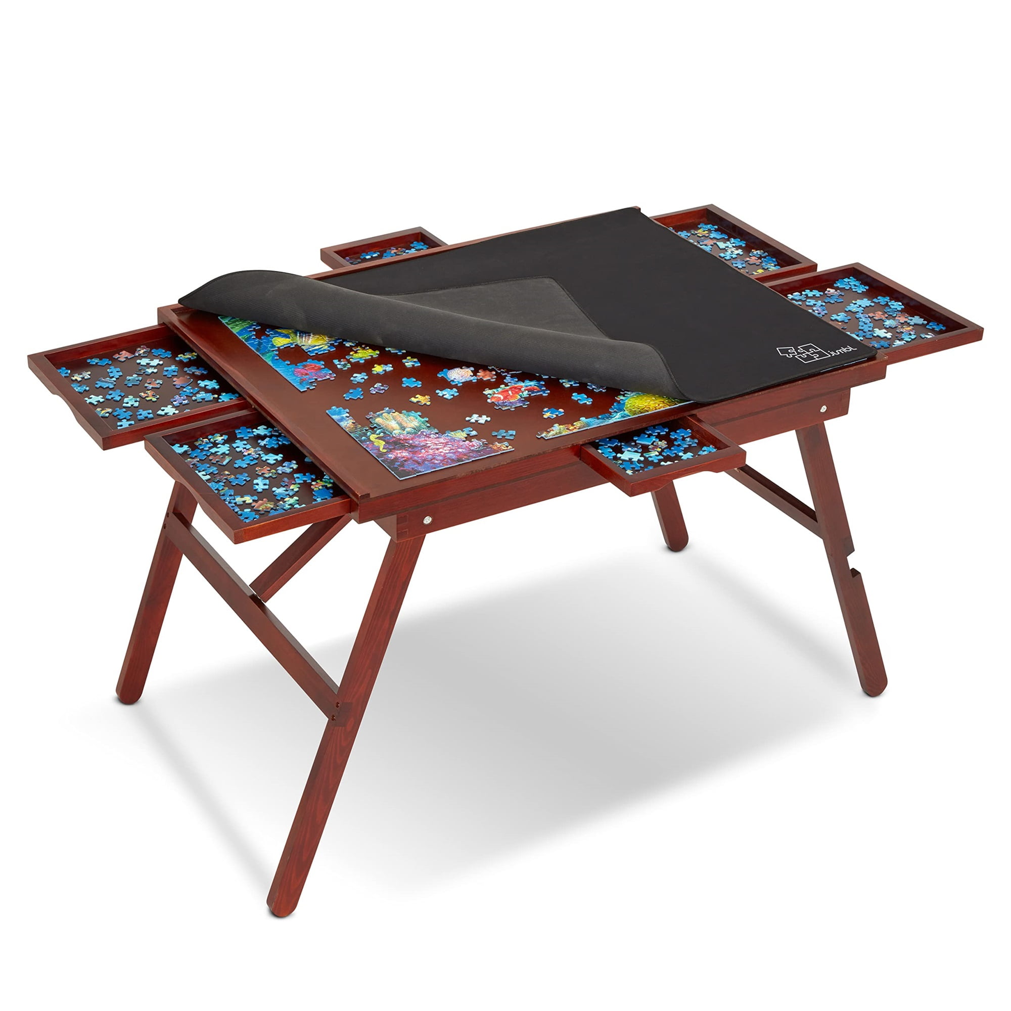 Jumbl 1500-Piece Puzzle Table w/Legs, 6 Drawers, Cover & Smooth ...