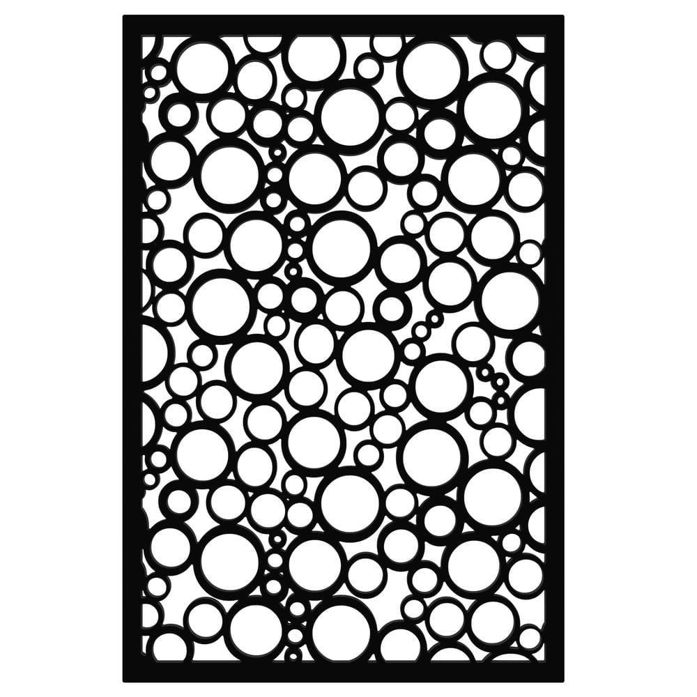 Jumbled Circles 4 ft. x 32 in. Black Vinyl Decorative Screen Panel ...