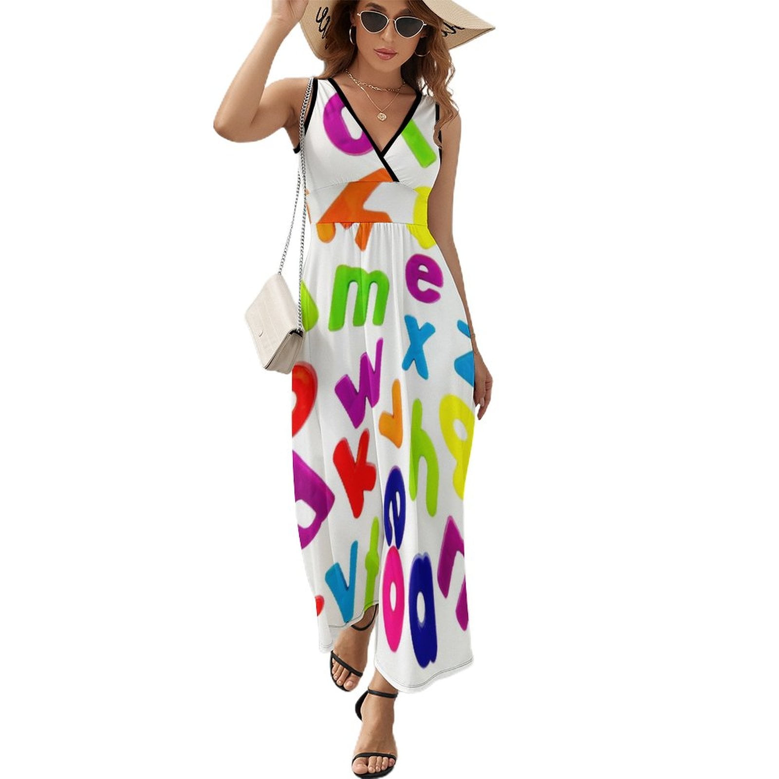 Jumbled up Multi Coloured Letters Sleeveless Dress Clothing dresses for ...