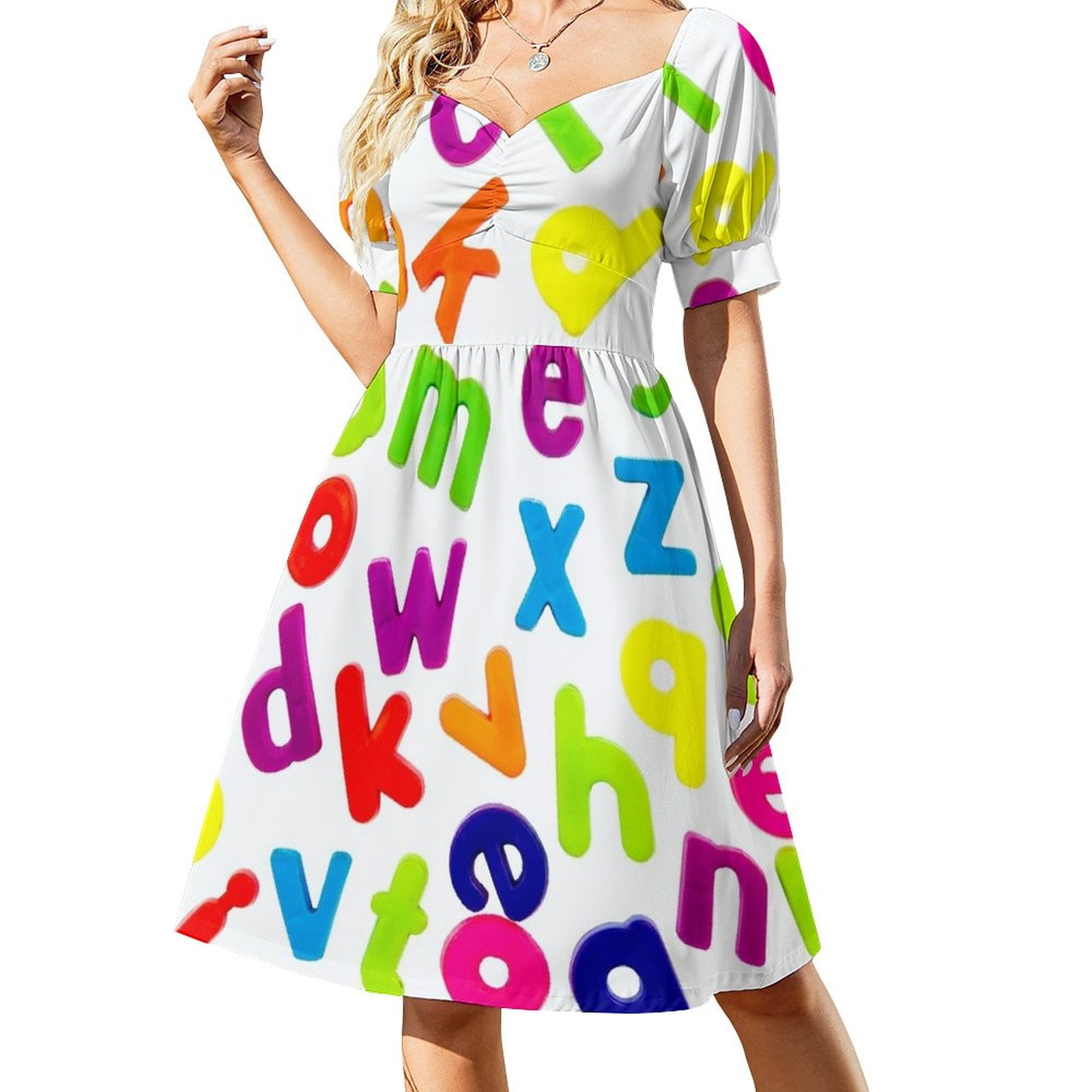 Jumbled up Multi Coloured Letters Sleeveless Dress dress korean style dress for wom - Walmart.com