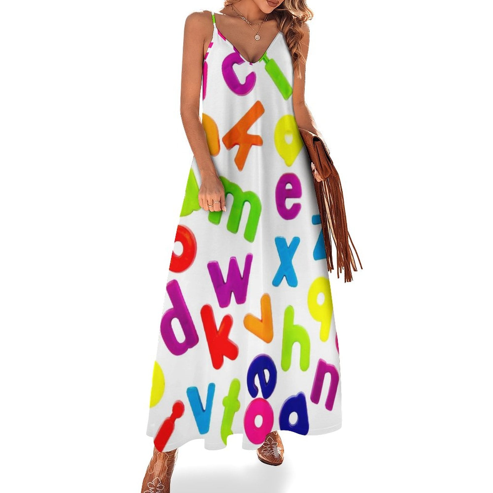 Jumbled up Multi Coloured Letters Sleeveless Dress elegant guest ...