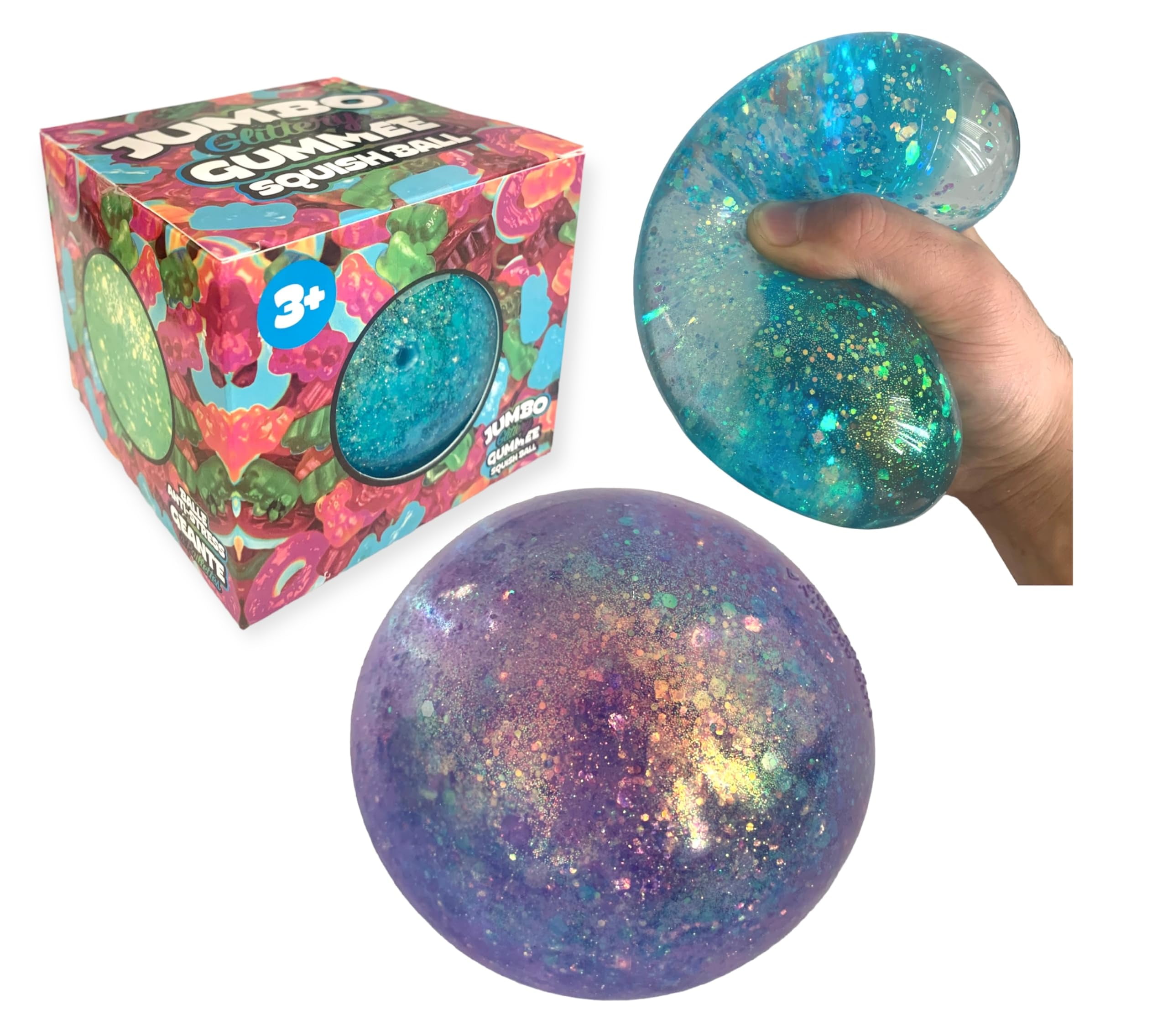Jumbo 4" Glittery Gummee Ball, Extra Large Sensory Slow-Rise Glitter ...