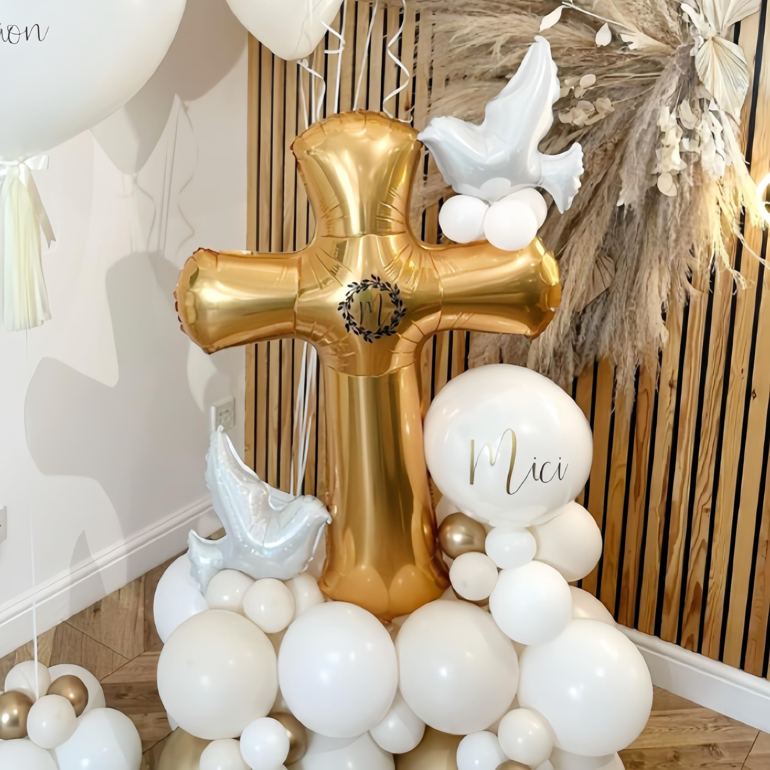 Jumbo 44” Gold AJH3 Cross Balloon or First Communion Decorations. Shiny ...