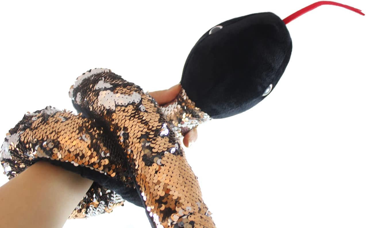 Jumbo 64" Black/Gold Plush Snake with Mermaid 2-Color Reversible Sequin ...