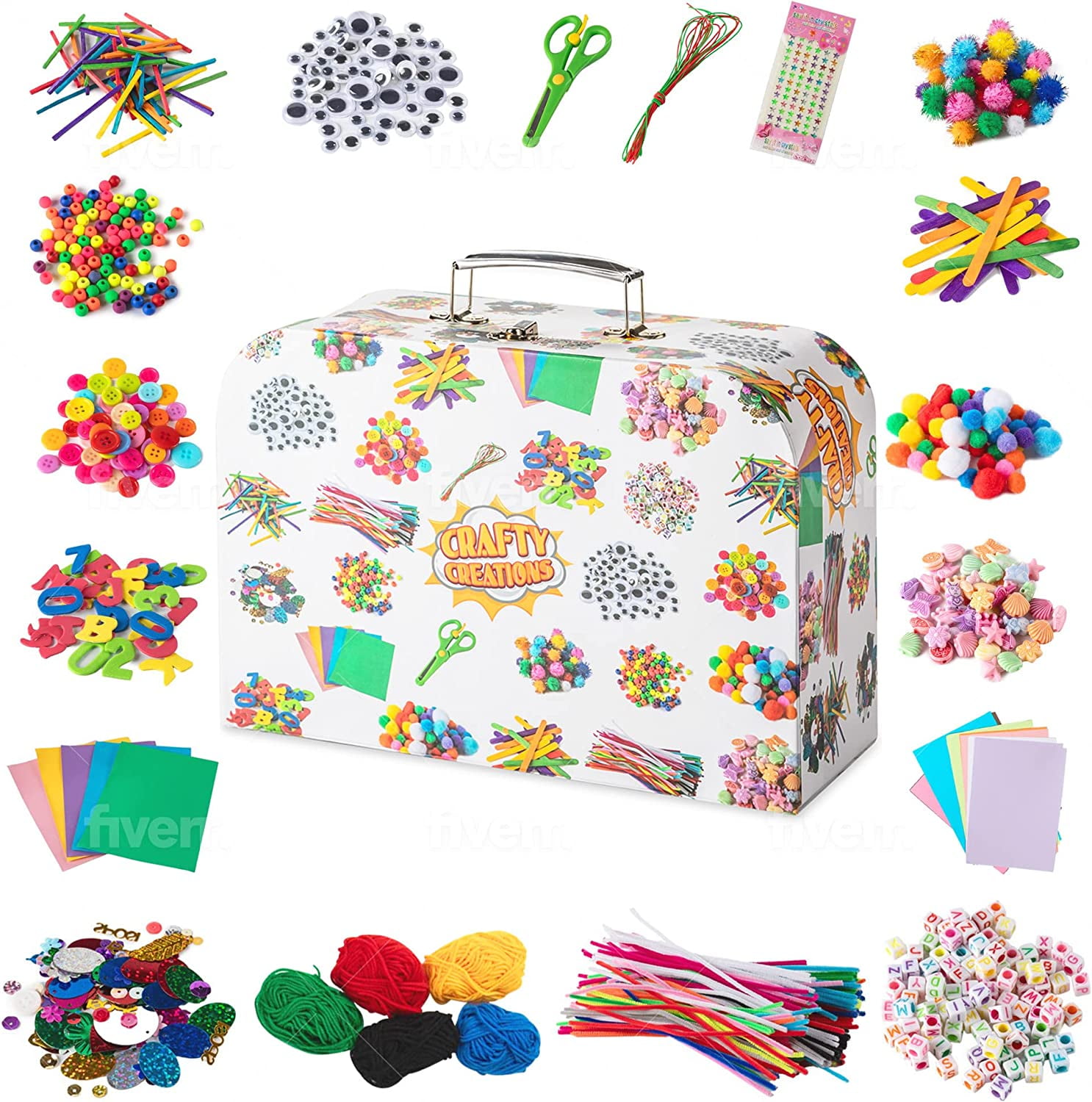 Crafty Creations Jumbo Arts & Crafts Kit, 2100+ Pieces, Craft Supplies ...