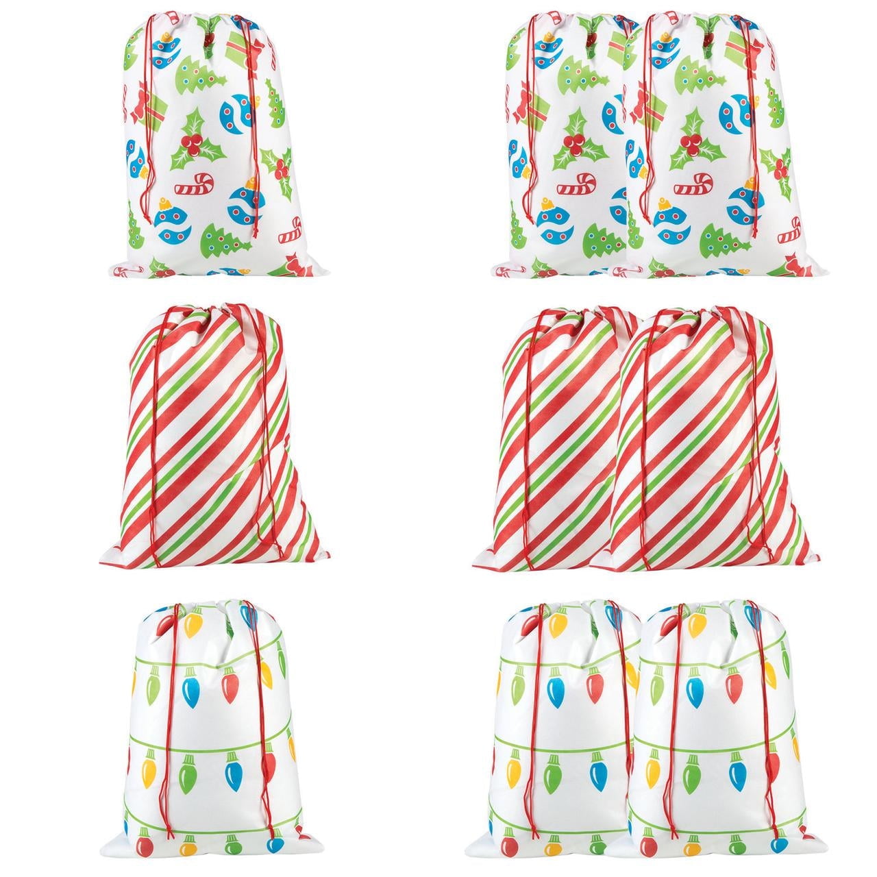 Jumbo Christmas Drawstring Bag (6Pc) - Favor Bagss - 6 Pieces - Walmart.com