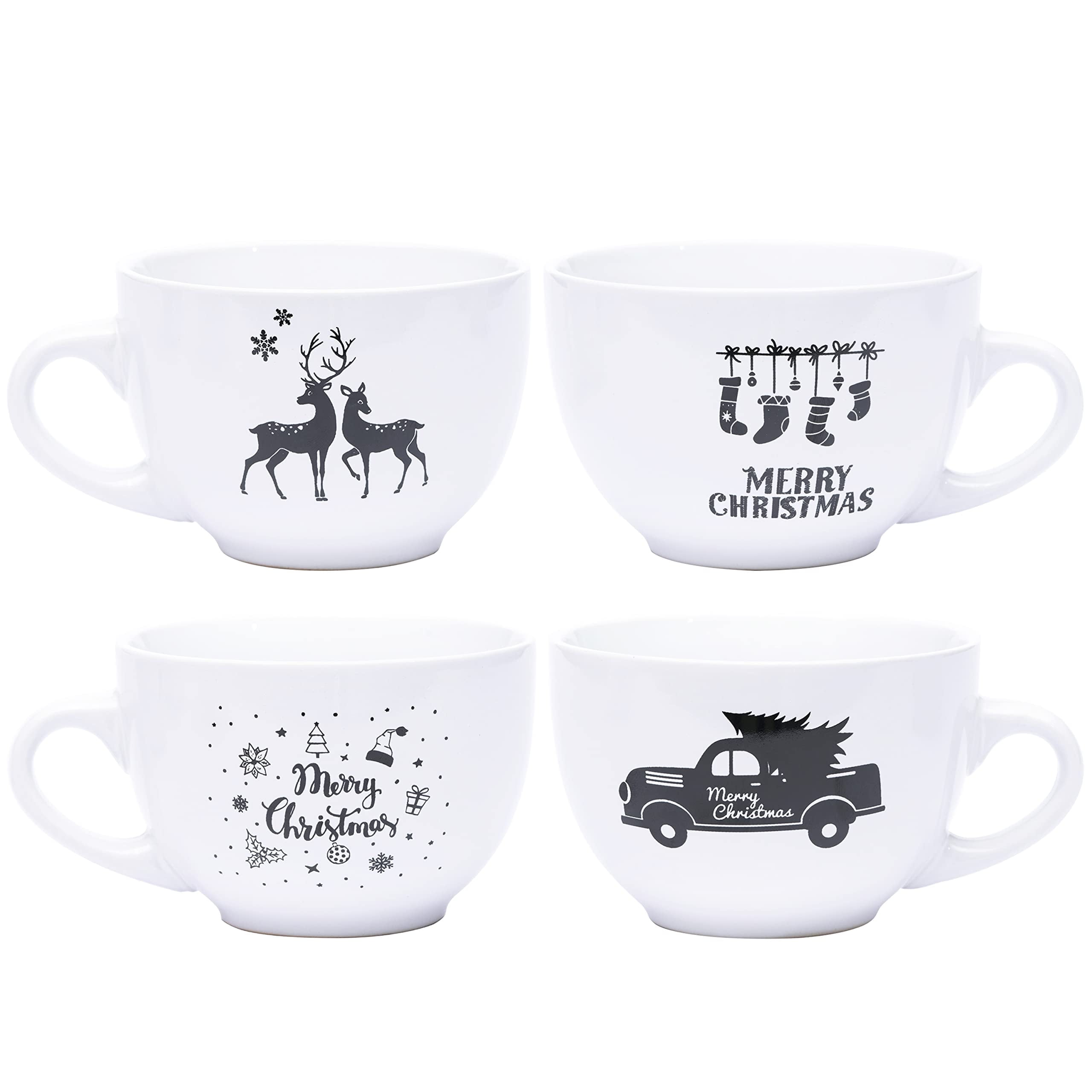 Oversized Jumbo Coffee and Cereal Set of 4 Ceramic Mugs, 24 Ounce Multi ...