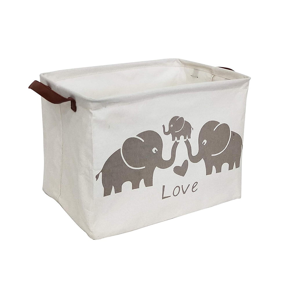 Jumbo Collapsible Canvas Laundry Hamper, Rectangular, Gray Elephants ...