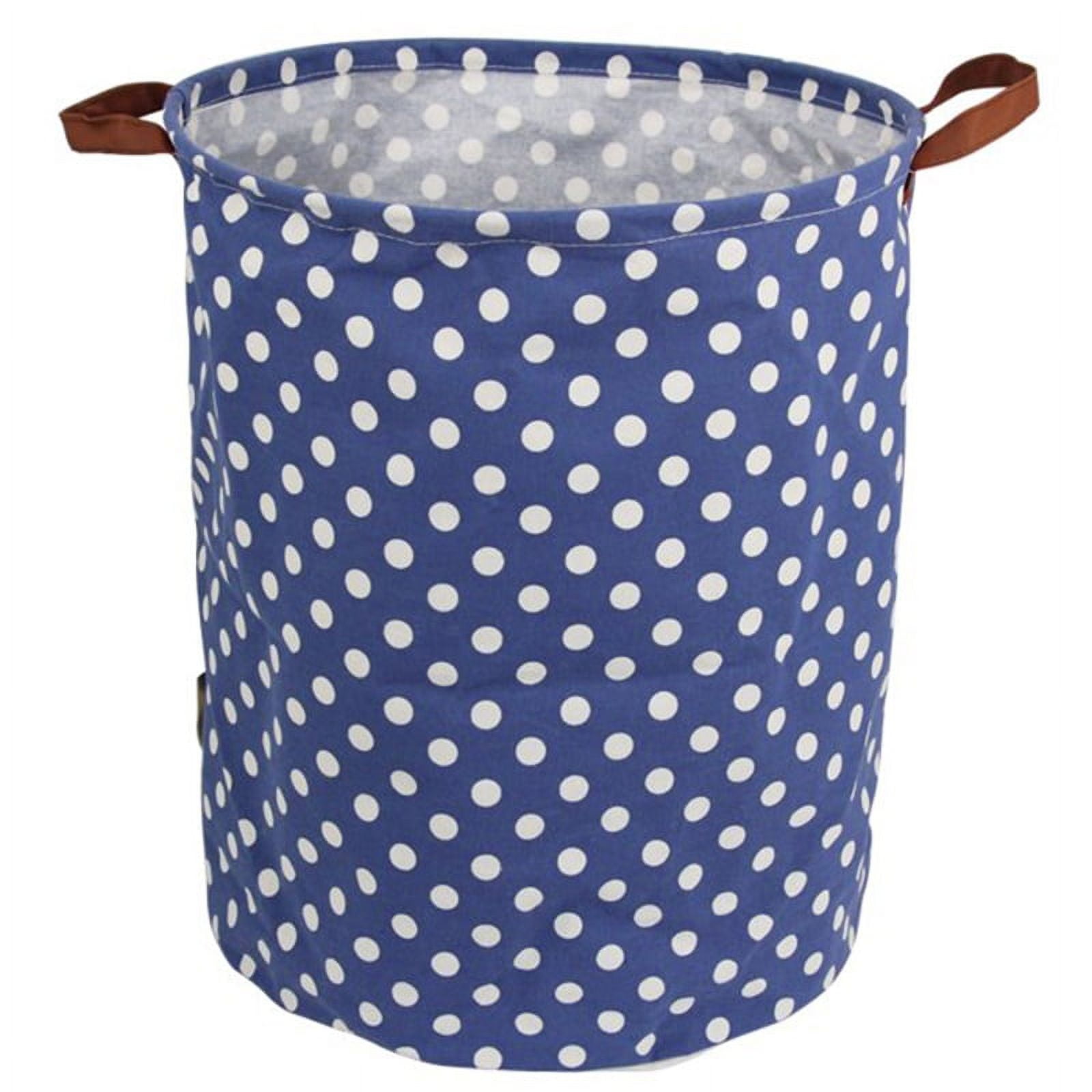 Jumbo Collapsible Canvas Laundry Hamper, Round, Navy White Dots ...