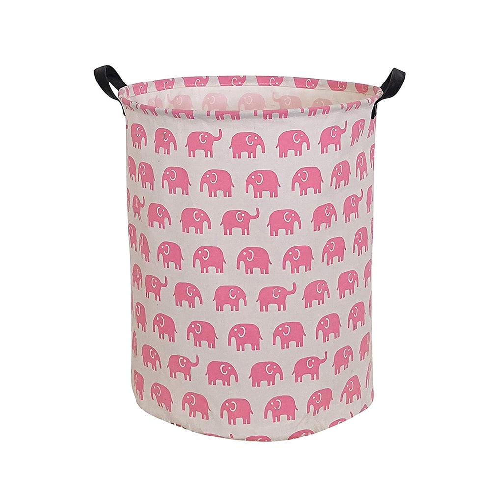 Jumbo Collapsible Canvas Laundry Hamper, Round, Pink Elephants ... Jumbo Collapsible Canvas Laundry Hamper, Round, Pink Elephants ...