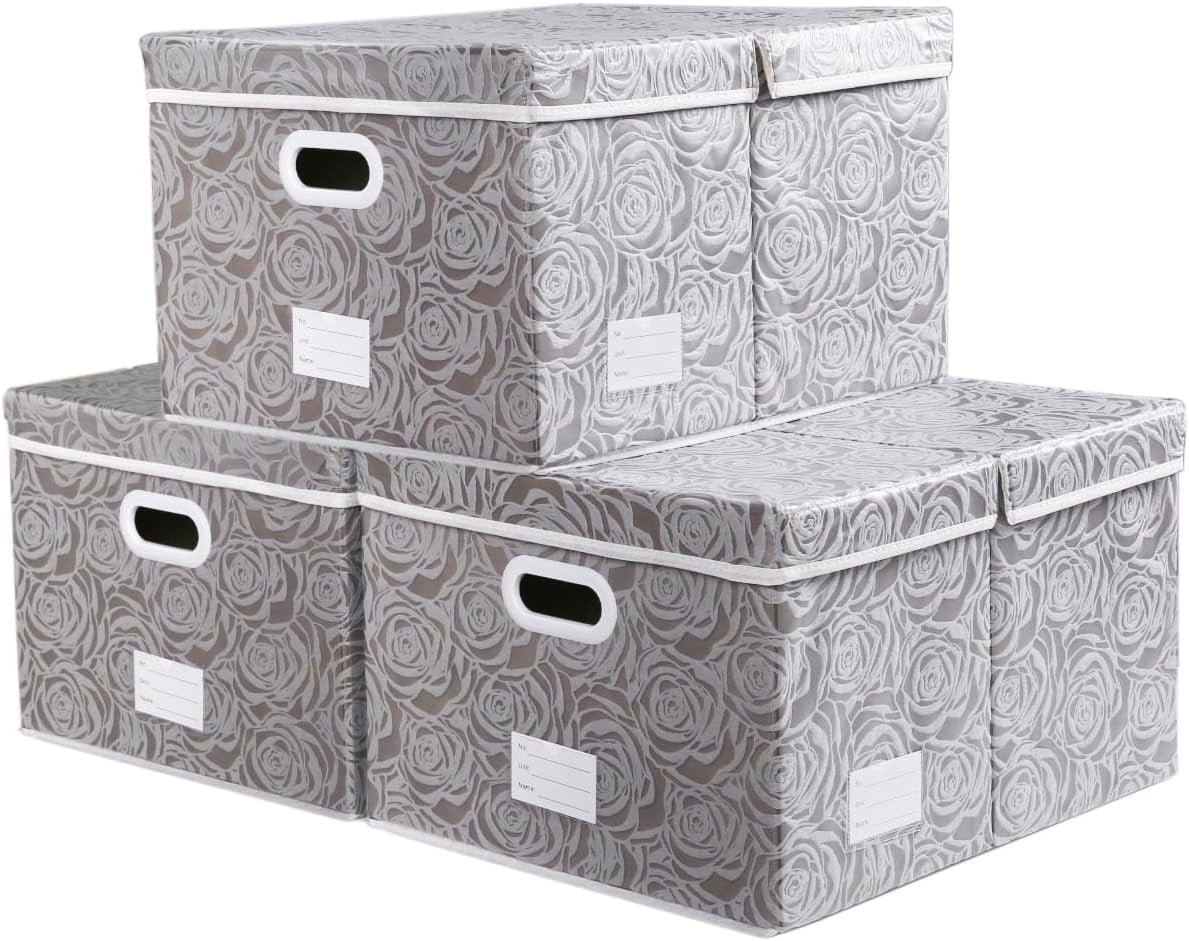 Jumbo Collapsible Storage Boxes with Lids Fabric Decorative Storage ...