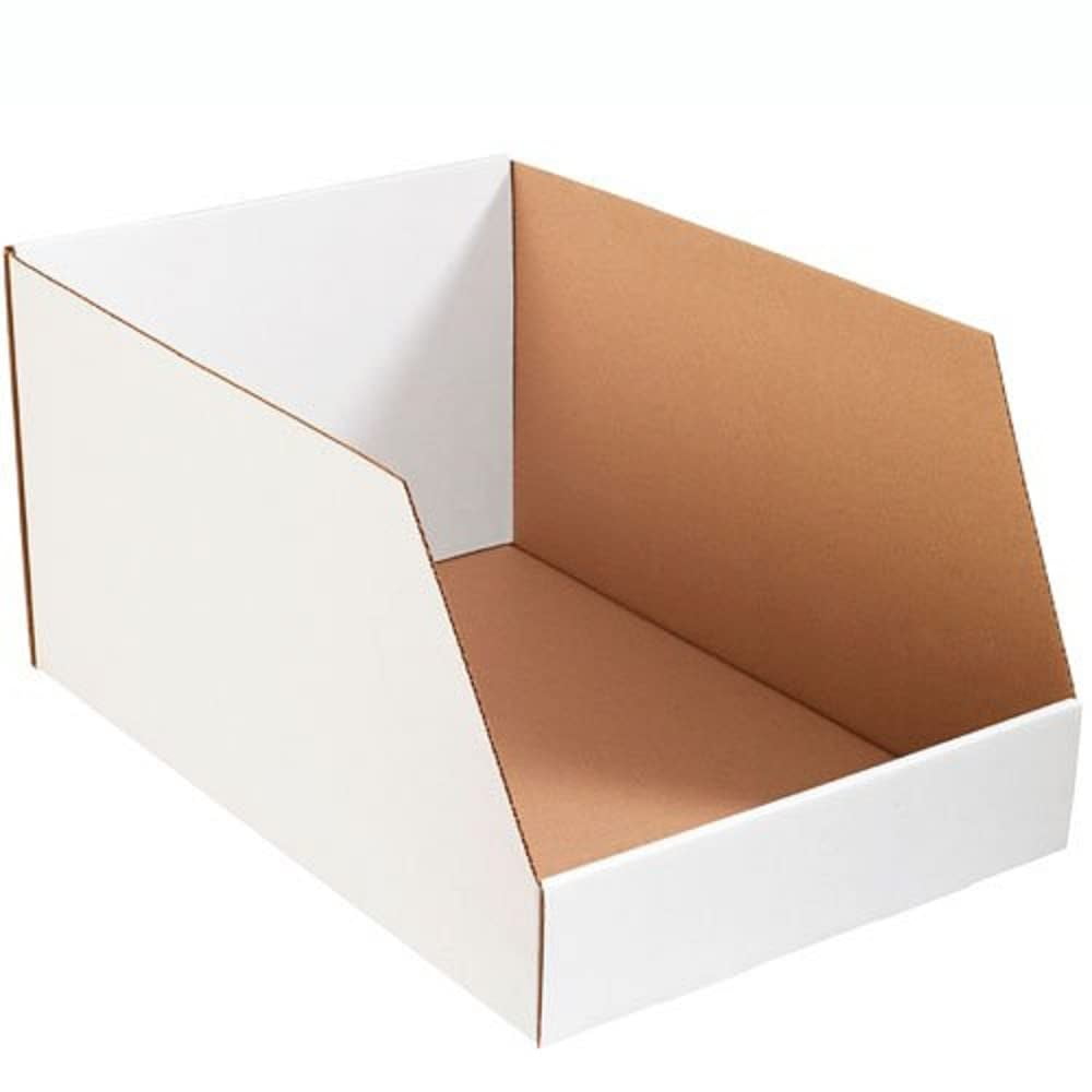 Jumbo Corrugated Cardboard Storage Bins, 20"x 18"x 10", White, Pack of ...