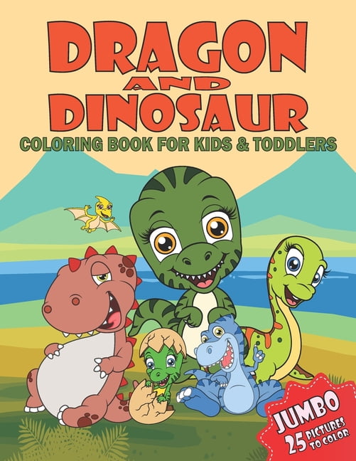 Jumbo Dragon And Dinosaur Coloring Book: Funny Coloring Book With 25 ...